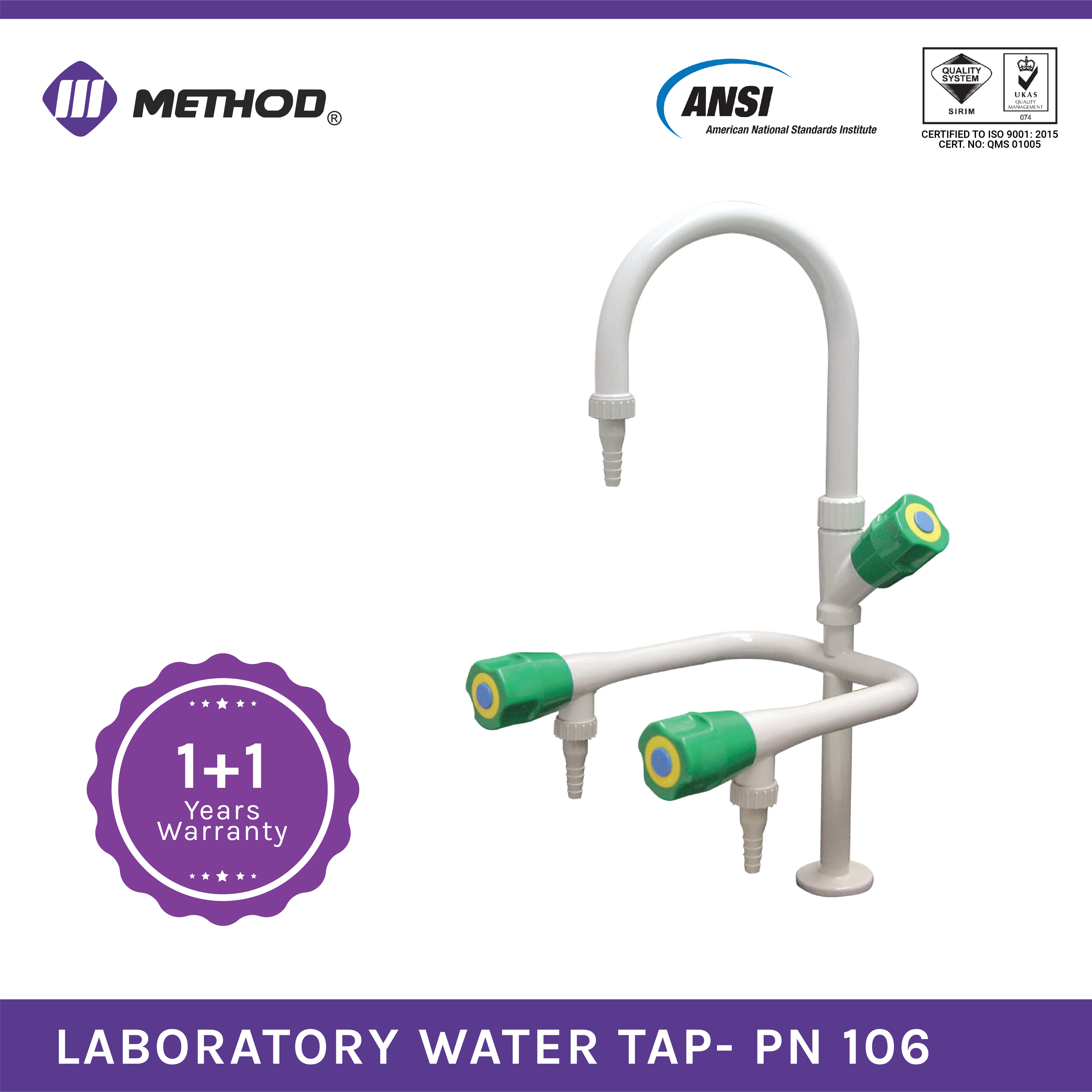 Lab Water Tap Faucet 3 Way with Swivel Neck Serrated Nozzle Bench Mount ...