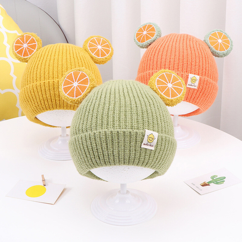 Autumn Winter Warm Knitted Baby Hat Fruit Embroidery Kid Toddler Beanies Cap Soft Ear Protection ...