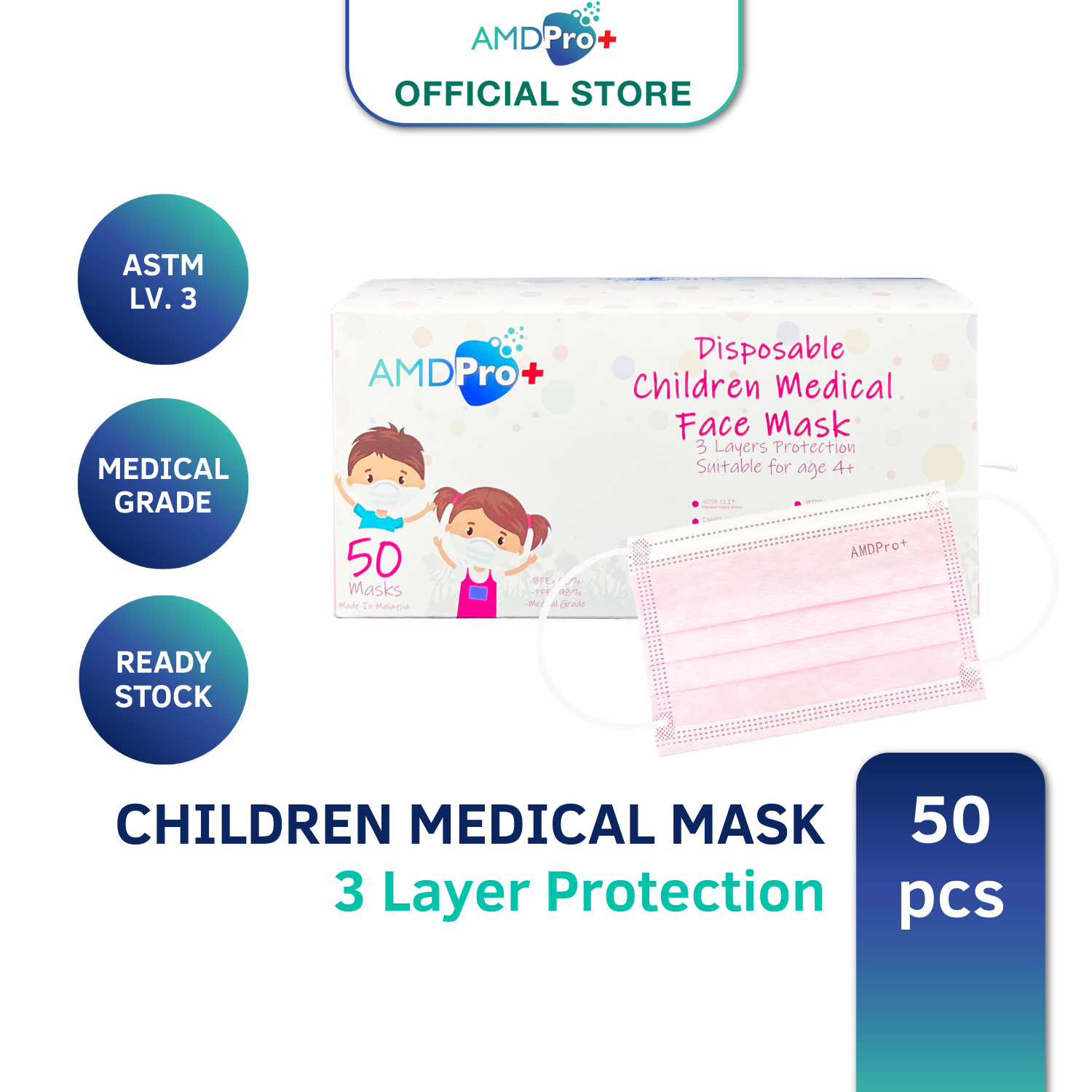 AMDPro+ ASTM Level 3 Premium Disposable Children Medical Face Mask ...