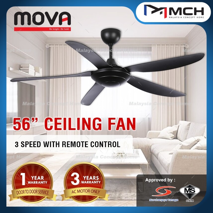 MOVA MV91 56" 3 SPEED 5 BLADE REMOTE CONTROL CEILING FAN | Lazada