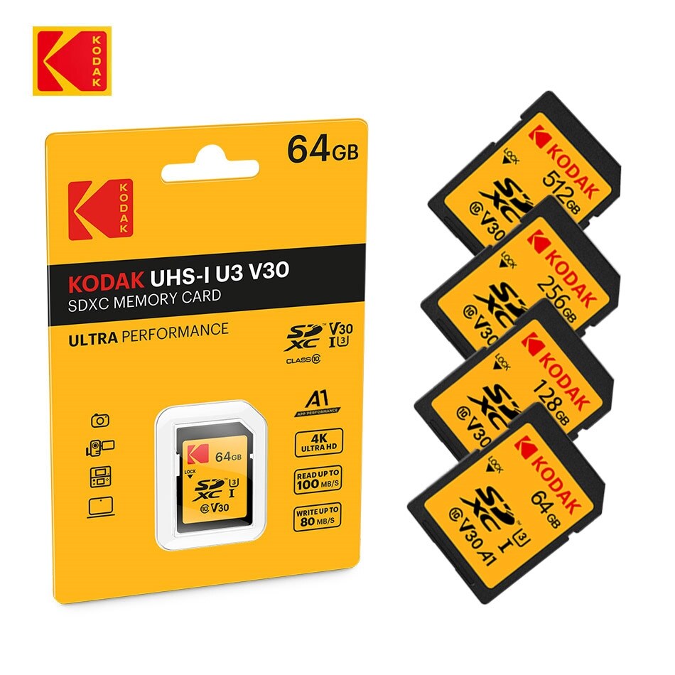 CW KODAK การ์ด SD V30 C10 100MB S แฟลชการ์ด16GB 32GB 64GB 128GB 256GB 512GB SDXC SDHC Class 10 ...