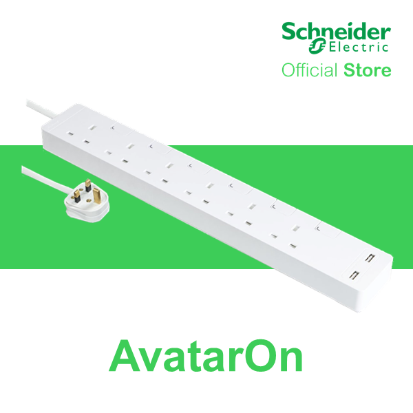 Schneider Electric AvatarOn 6G USB Extension Trailing Socket with ...