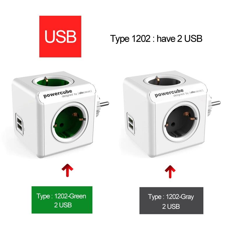 Allocacoc PowerCube Power Strip EU Plug with USB Smart Socket Charger ...