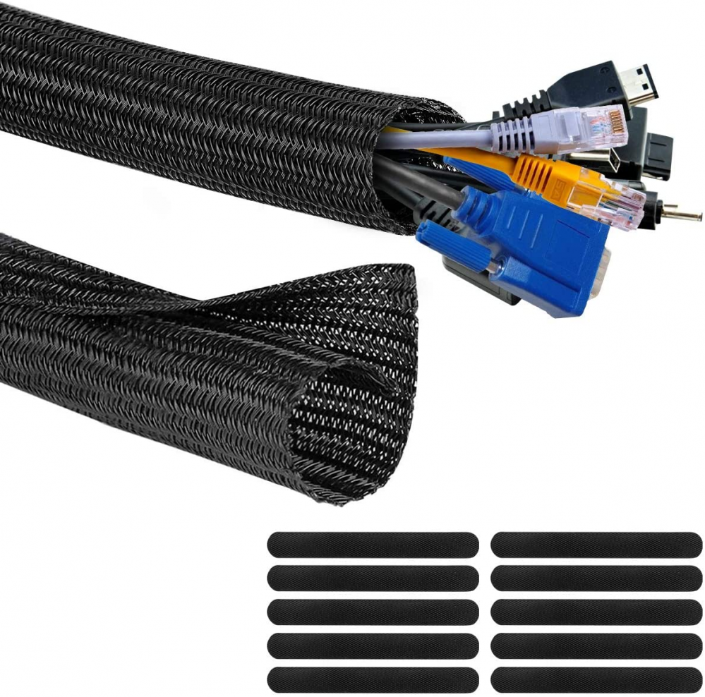 Cable Management Sleeve 5M/10M Adjustable Braided ,Black braided ...