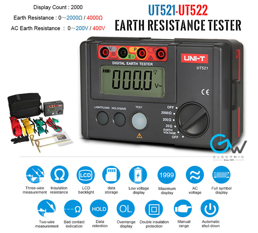 UNI-T UT521 Digital Earth Tester Earth Ground Tester | Lazada