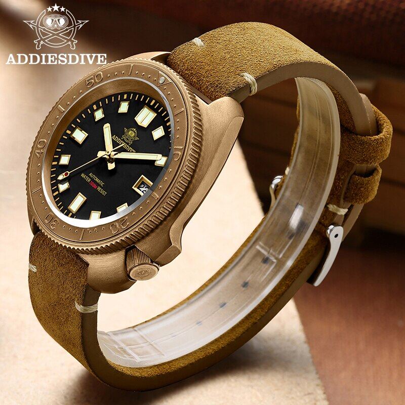 Addies Dive Cusn8 Men Bronze นาฬิกาสายหนังสีน้ำตาล Nh35 Automatic ...
