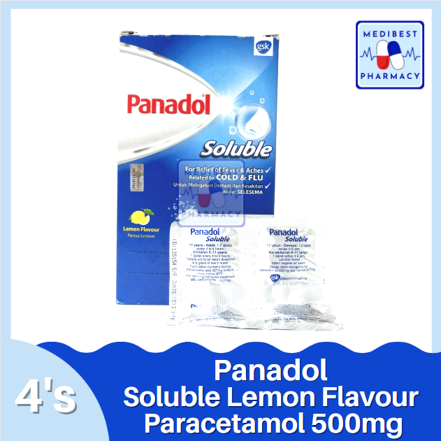Panadol Soluble Lemon Flavour 4's Paracetamol 500mg | Lazada