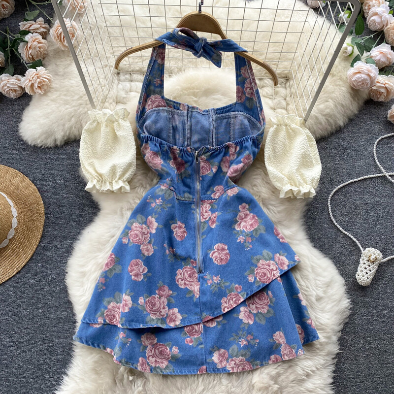 Chic Hong Kong-Style Retro Floral Denim Skirt Women 'S Sweet And Spicy ...