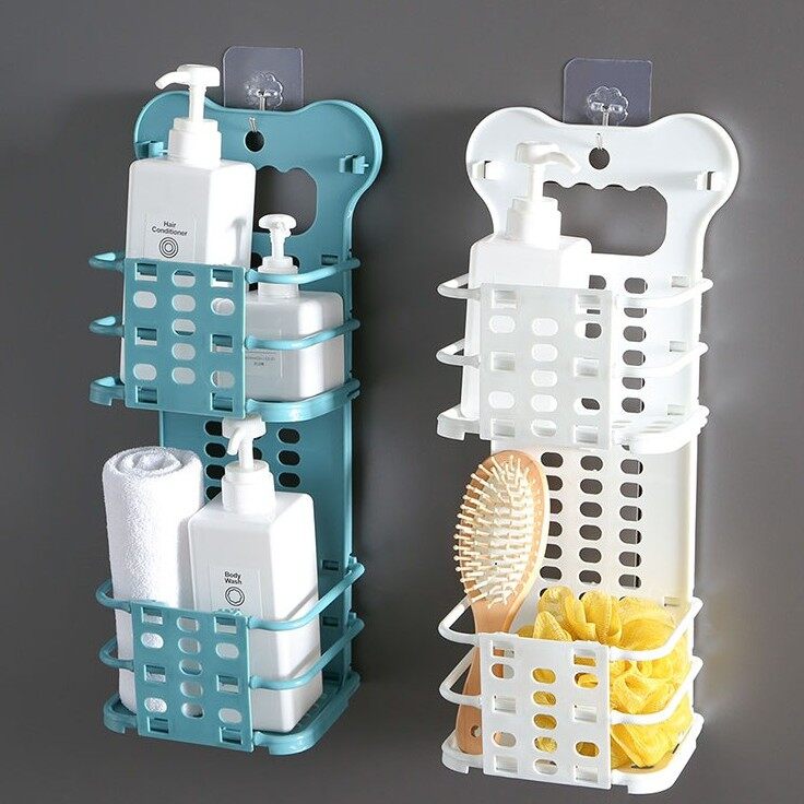 🇲🇾🐼 2 Tier Layers Foldable Basket Wall Mounted Shampoo Storage Kitchen ...