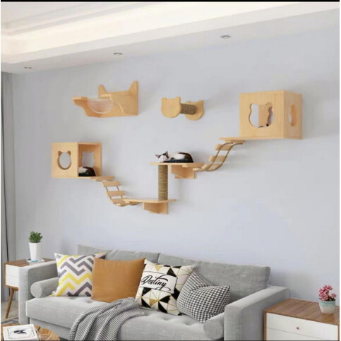 DIY Wood Cat Wall-Mounted cat playground cat wall climbing Cat Jumping ...