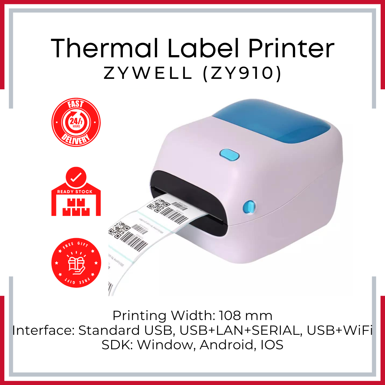 ZY910 Thermal Label Printer Zywell Murah Mesin Barcode Printer Bluetooth Printer 热敏机 | Lazada