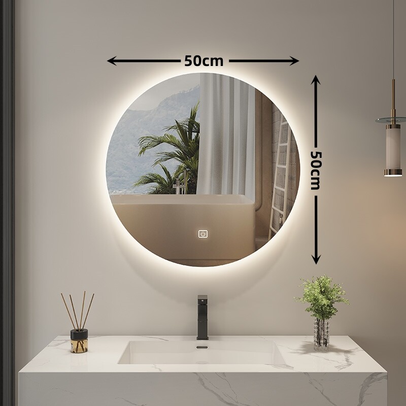 LED bathroom round mirror with lights beauty vanity mirror three-color ...