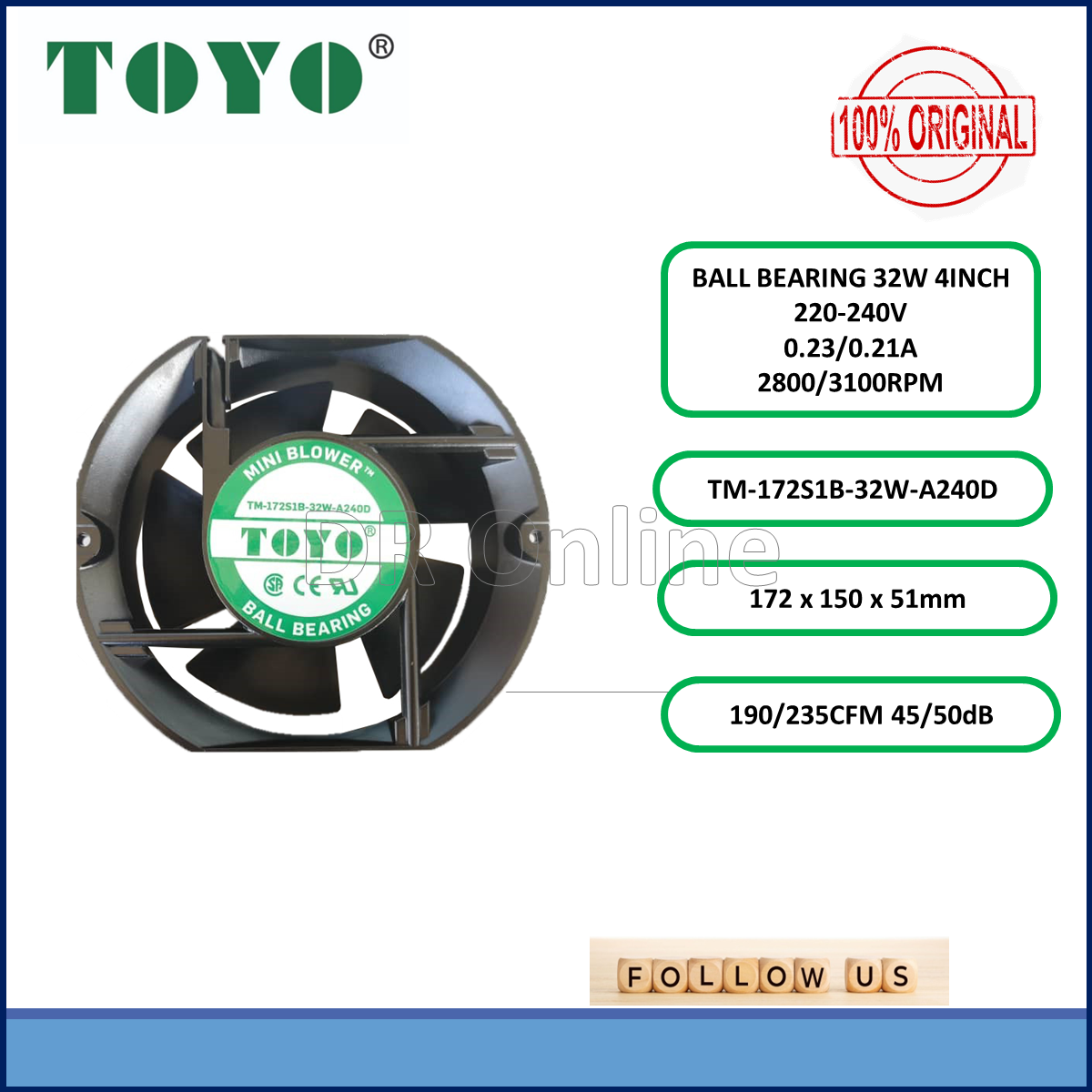 TOYO COOLING BLOWER FAN 240VAC ~ 6" BALL BEARING,(TOYO/TM-172S1B-32W ...