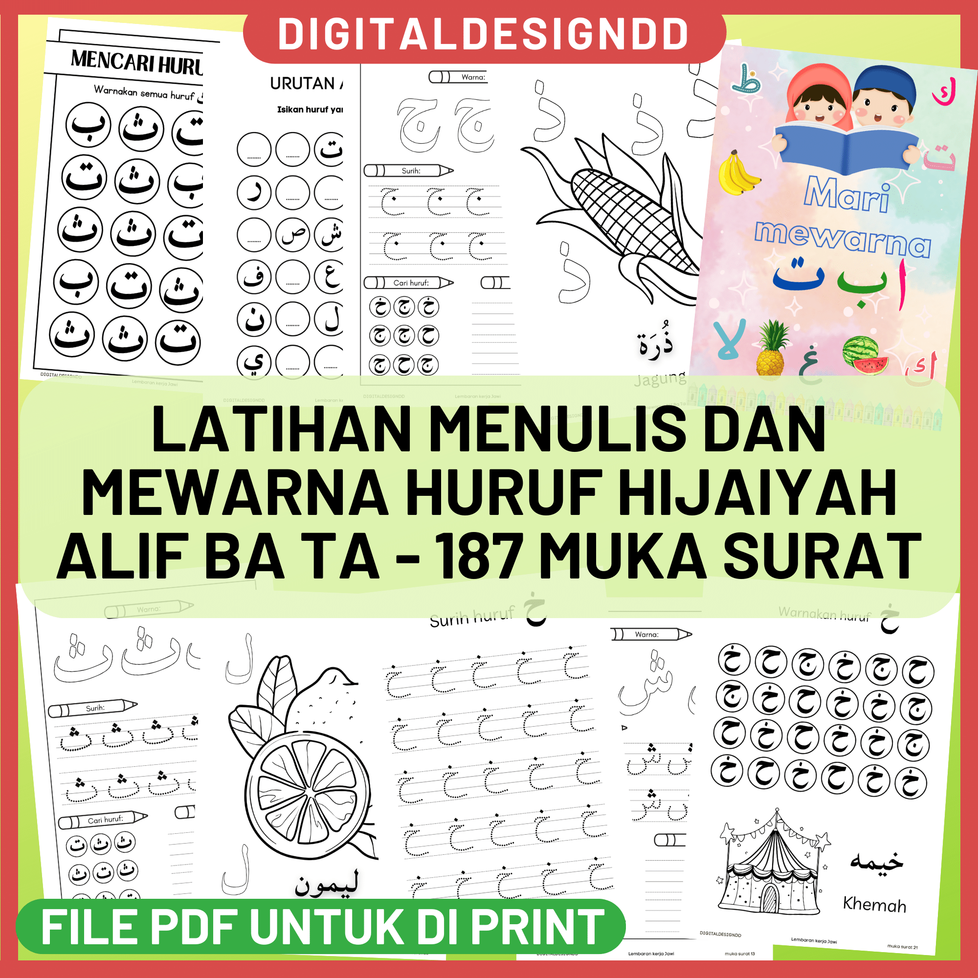 Latihan menulis huruf hijaiyah alif ba ta jawi dan mewarna Jawi ...