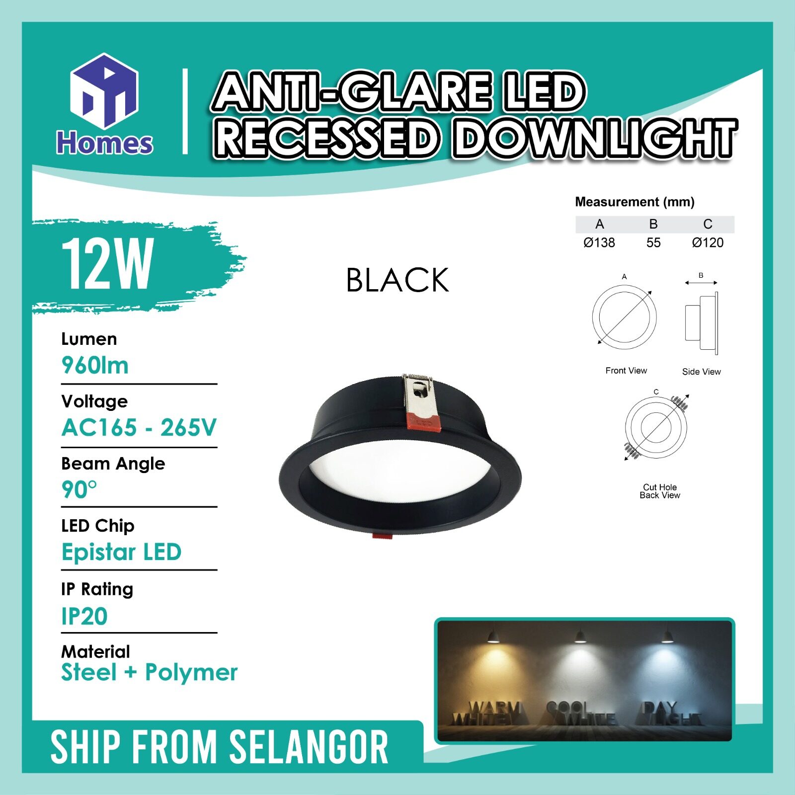 Recessed Anti-Glare Downlight LED Downlight (12W & 18w) Modern LED ...