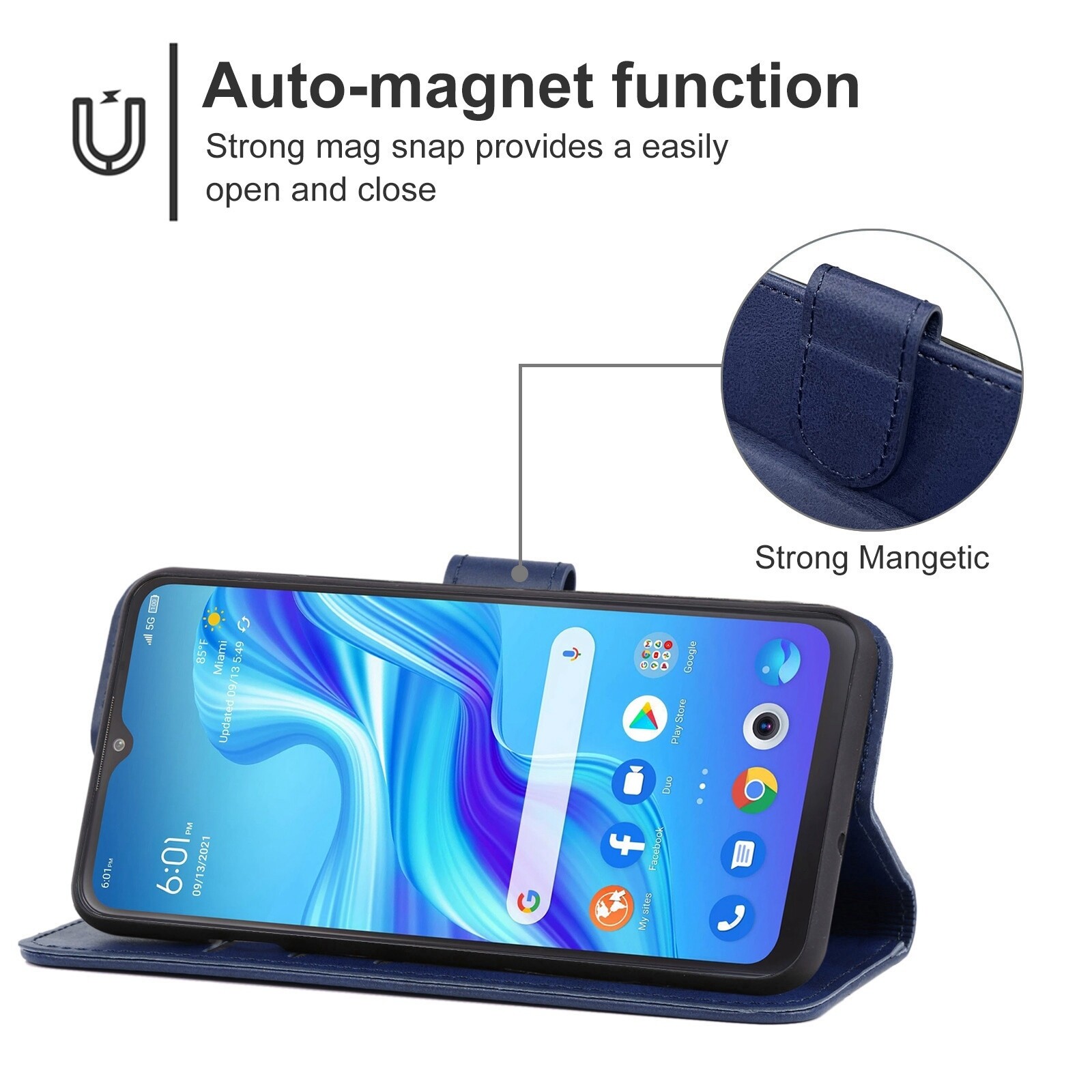 เคสโทรศัพท์หนังสำหรับ TCL Ber5 G / 20AX 5G / 20R 5G (สีน้ำเงิน ...