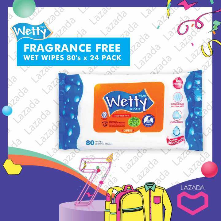 Wetty Wet Wipes 80's x 24packs (Fragrance Free) | Lazada