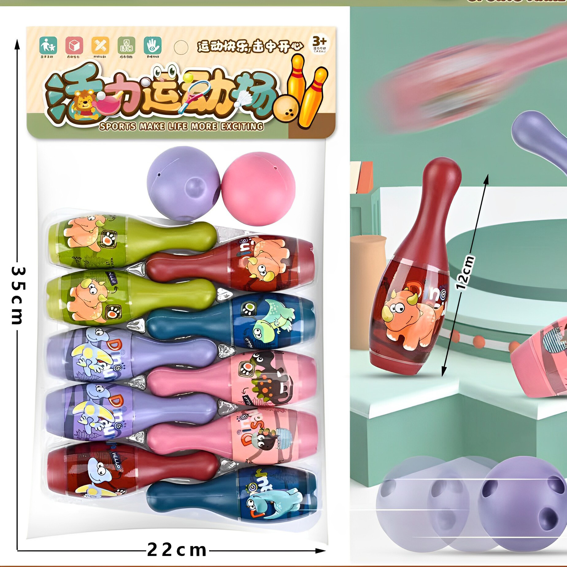 HYG MINI Bowling Set 2 Bowling Balls + 10 Pins Parent-child Interaction ...