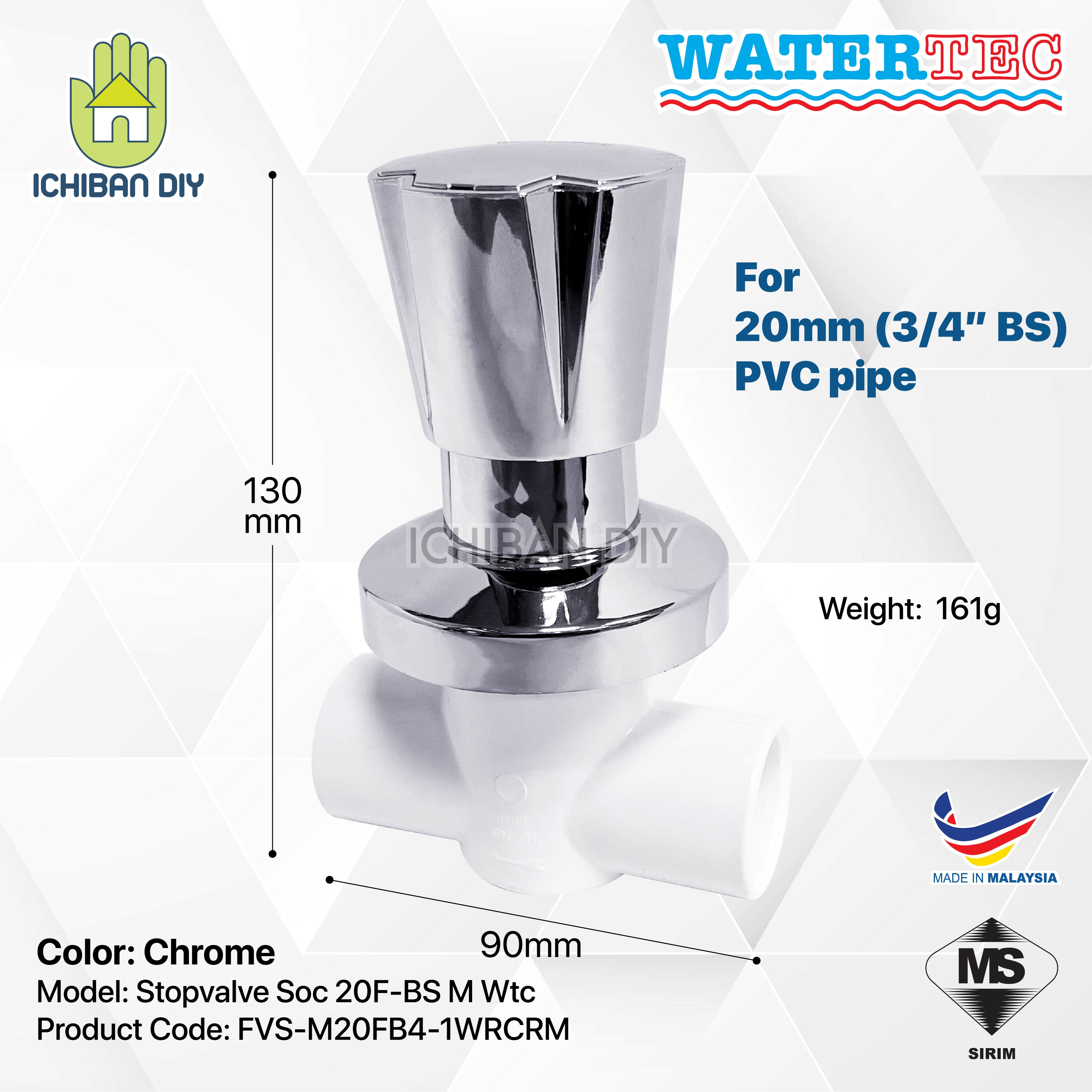 PVC Pipe Stop Valve Cock 1/2", 3/4", 1" inch Watertec Soc 15F-BS 20F-BS ...