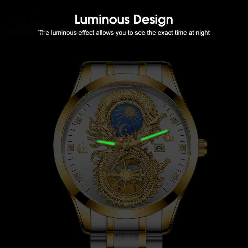 LouisWill Men S Fashion Watch Golden Dragon Sun Moon Star Watch With ...