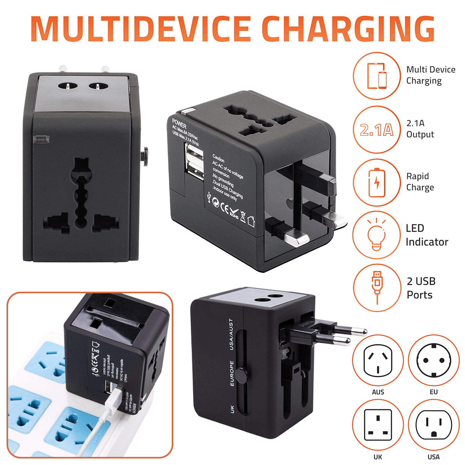 Universal Travel Adapter Plug All In One International Worldwide Travel ...