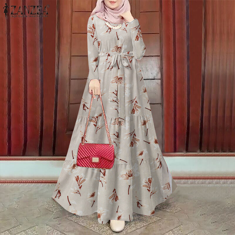 MOMONACO ZANZEA ชุดชุดมุสลิมแขนยาวยาวของผู้หญิงคลับปาร์ตี้ยามเย็นพิมพ์ลายดอกไม้ #50 | Lazada.co.th