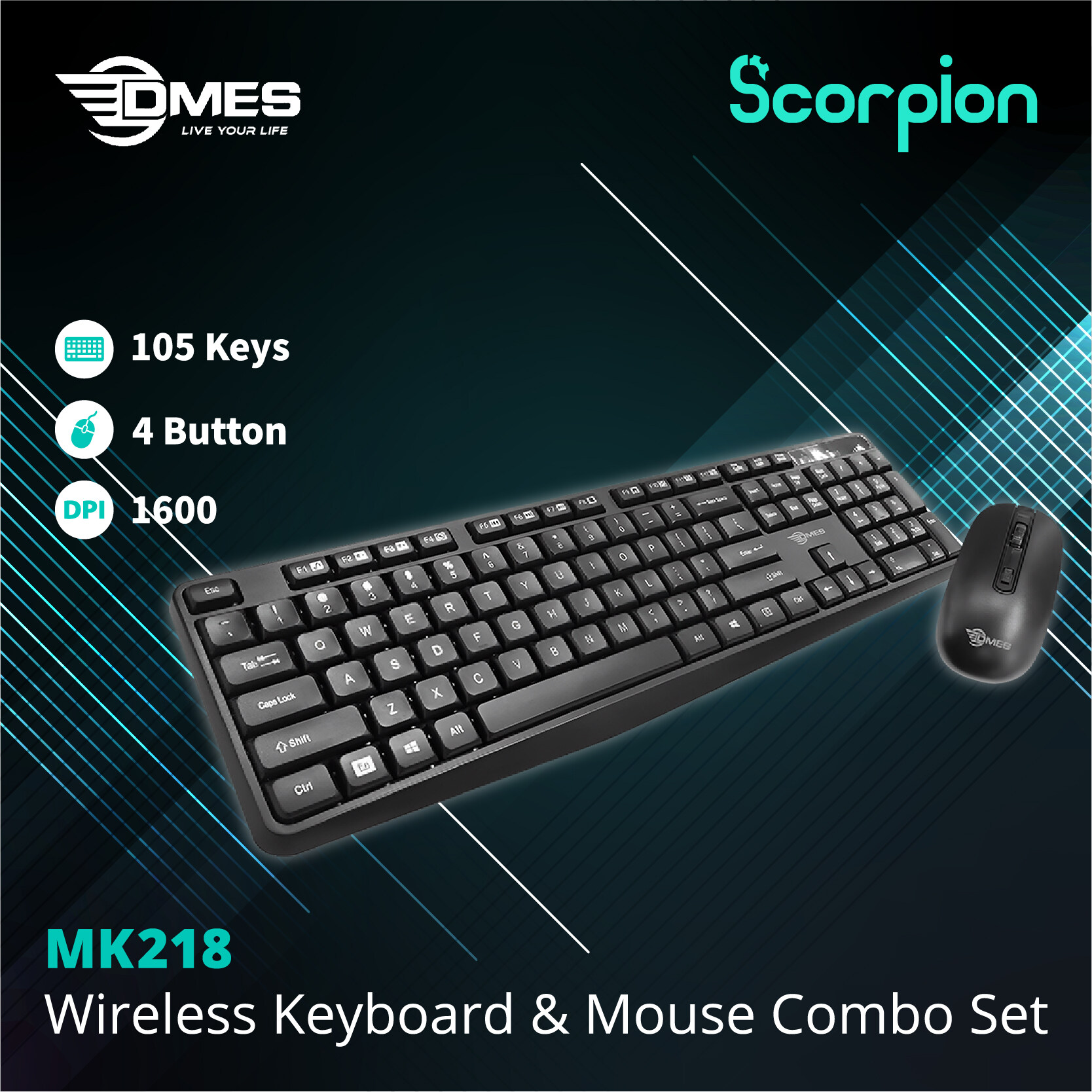 DMES MK218 Wireless Multimedia Keyboard & Mouse Combo Set | Lazada