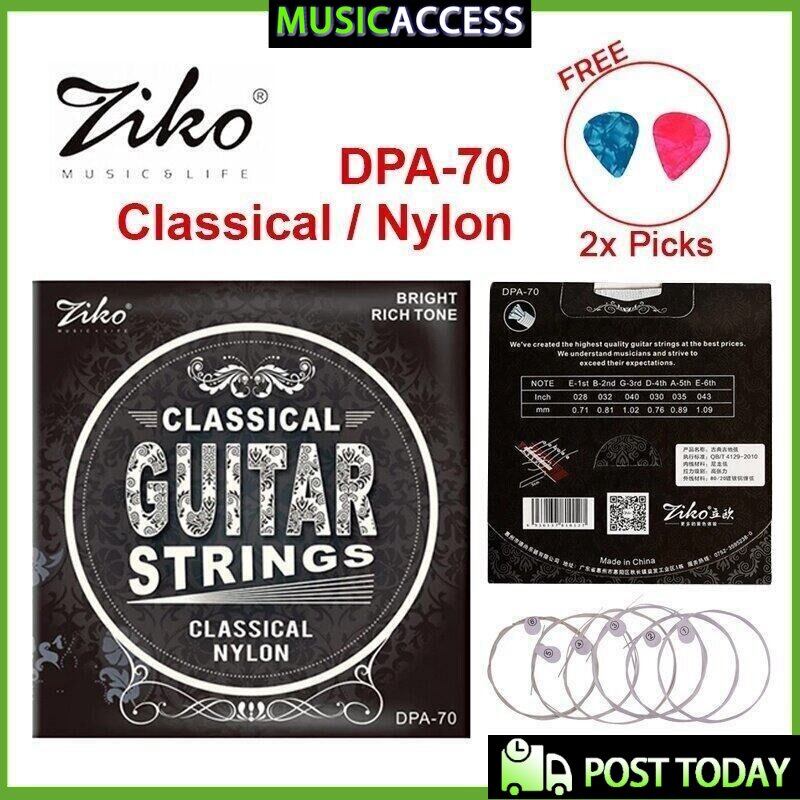 ZIKO DPA-70 Guitar Strings Normal Light Tension Silver Wound Nylon ...