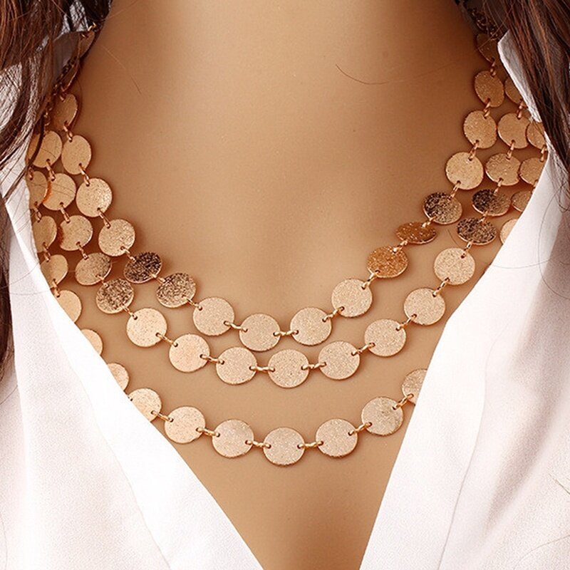 Women Multilayer Punk Coin Necklace Charm Choker Necklace Latest ...