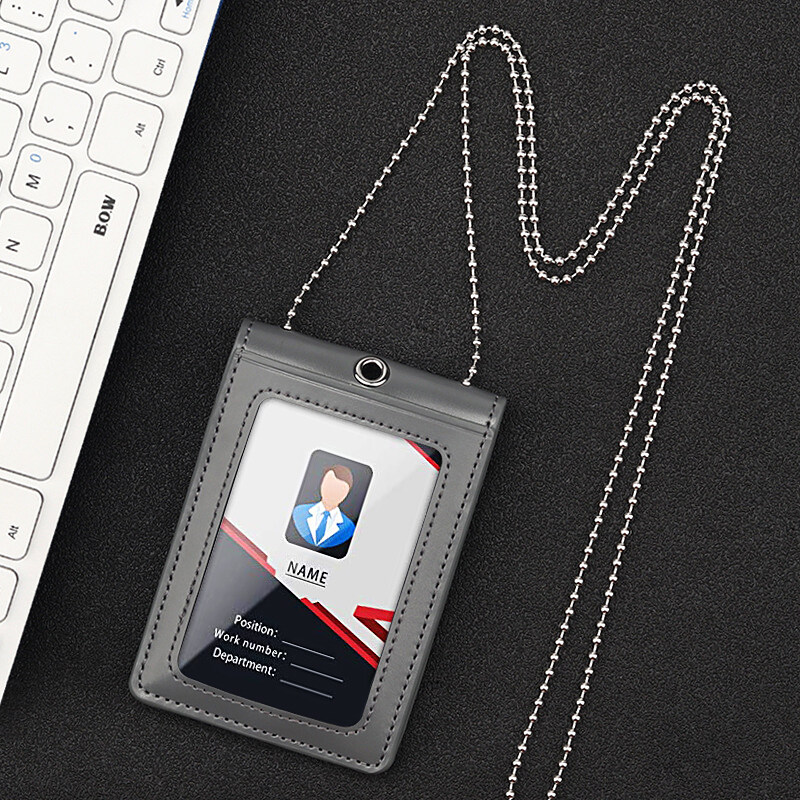 Genuine Leather ID Badge Holder Name Tag Chest Card Holders with Neck ...