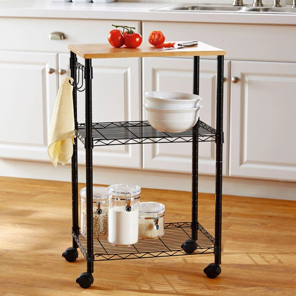 Black Metal Multi-Purpose Rolling Kitchen Cart Kitchen Island Table ...
