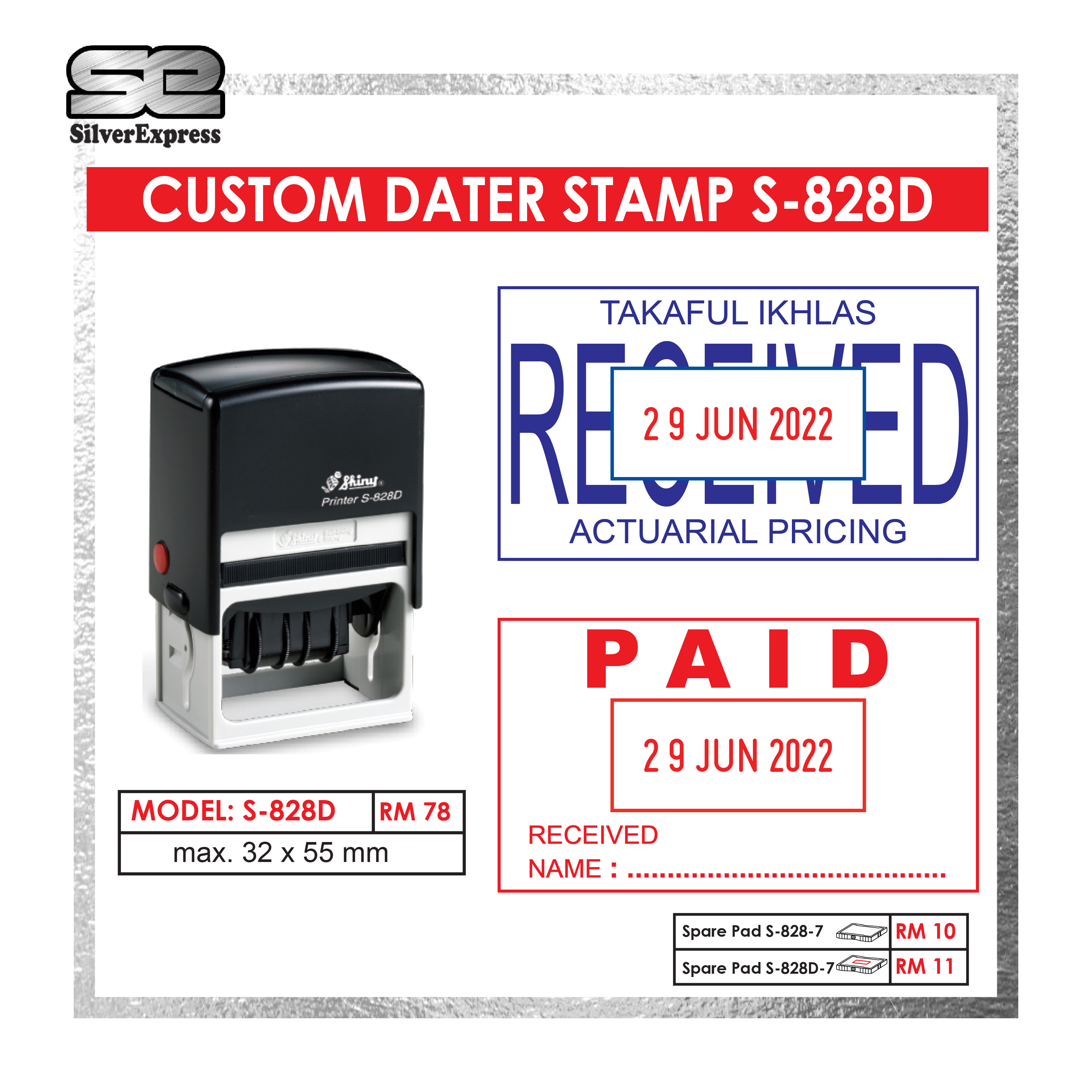 CUSTOM DATER STAMP (SHINY S-828D / S-829D /S-830D) | Lazada