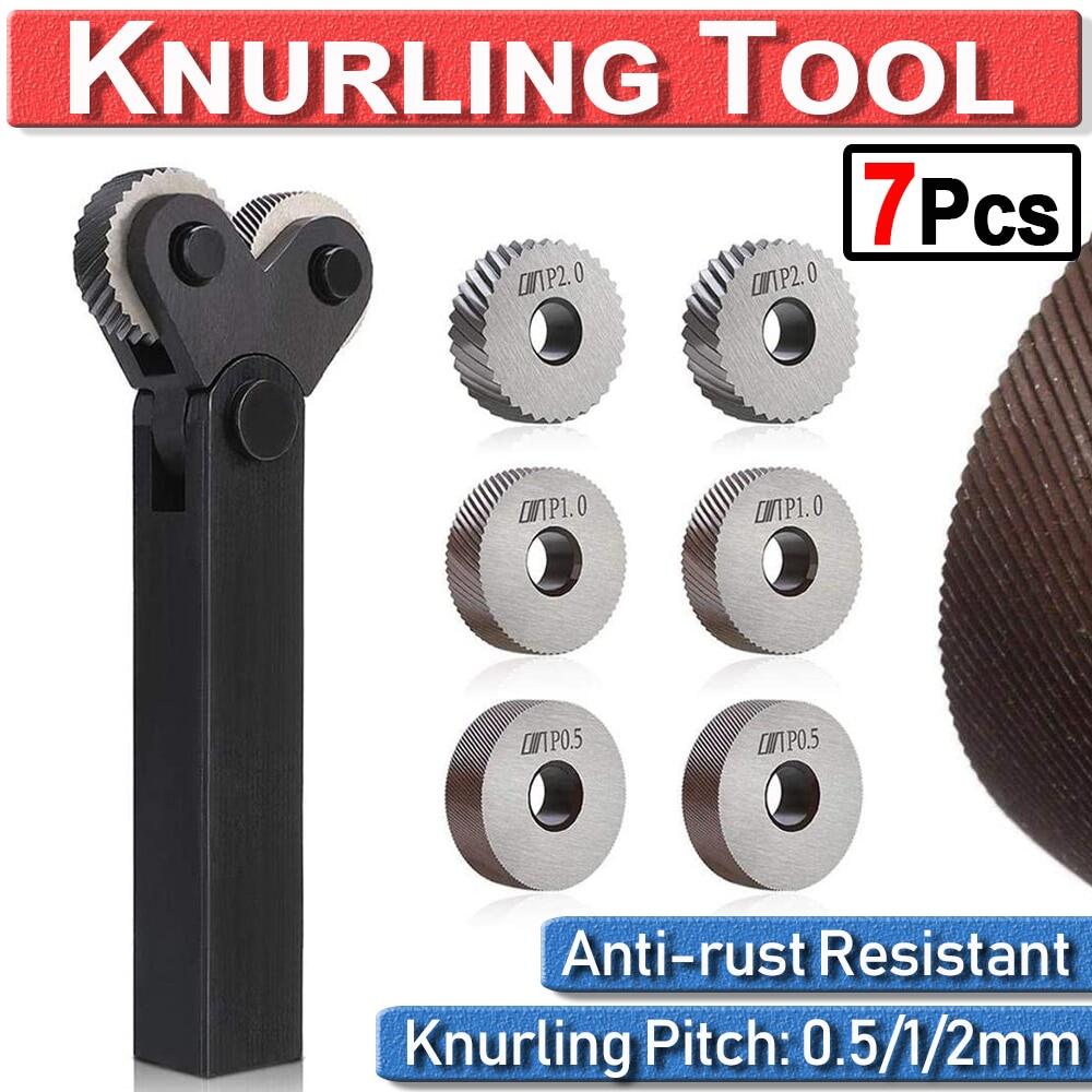【New Upgrade】7Pcs Knurling Tool 0.5/1/2mm Diagonal Dual Wheel Linear ...