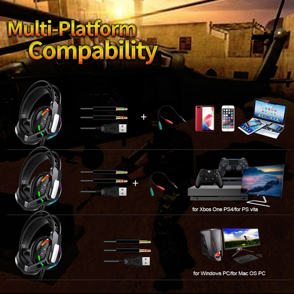 Large Storage RGB Marquee Stereo Bass Wired Gaming Headset with ...