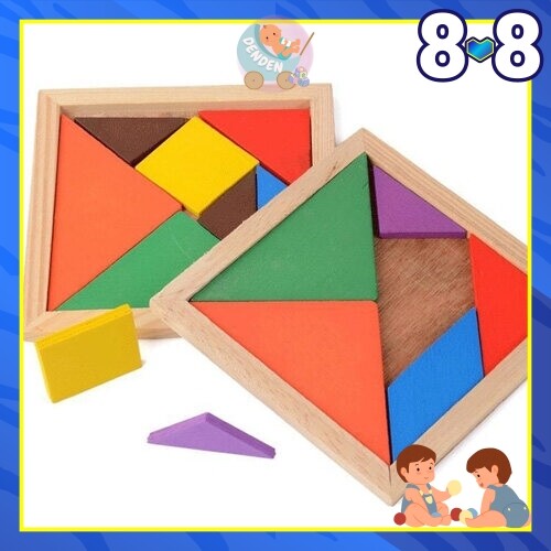 Den Den Wooden Triangle Solid Jingsaw Puzzle Square 7 Pieces Tangram ...