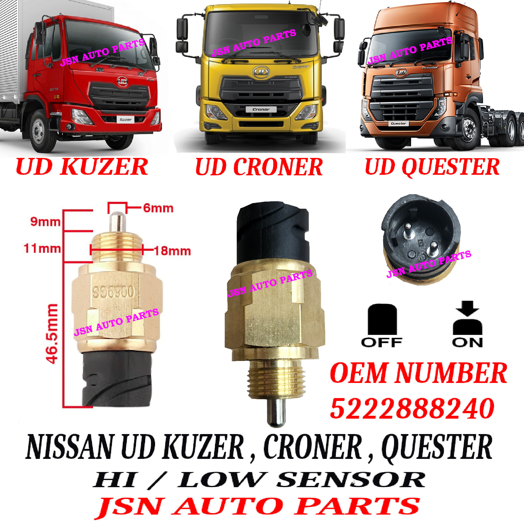 HIGH LOW SWITCH SENSOR NISSAN UD TRUCK QUESTER CRONER KUZER 5222888240 ...