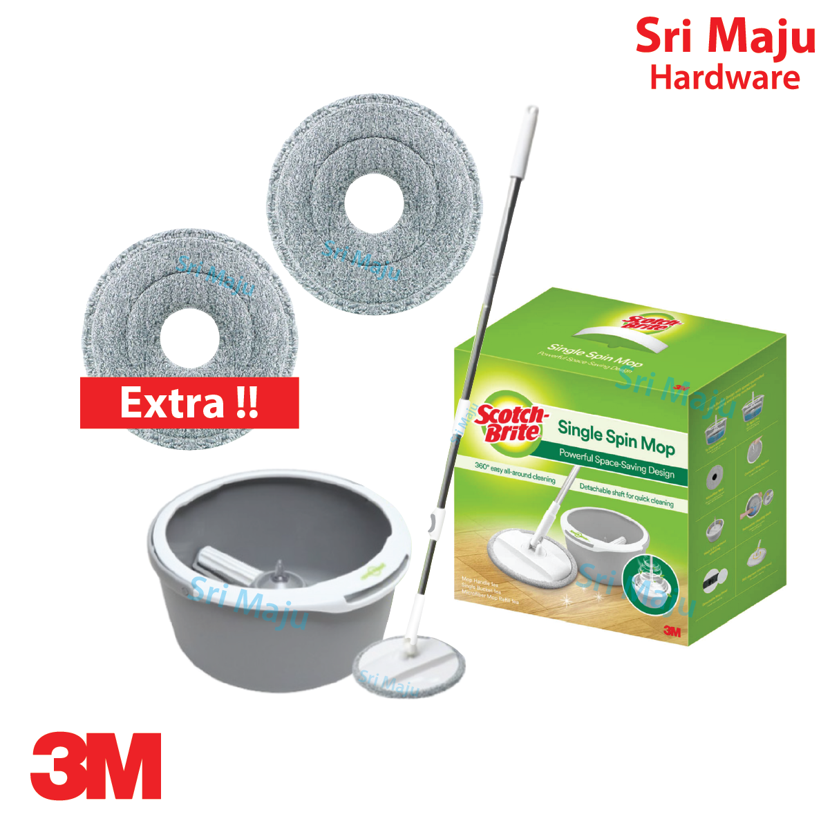 MAJU 3M Scotch Brite T6 Single Spin Mop Bucket Set Compact Size Space ...