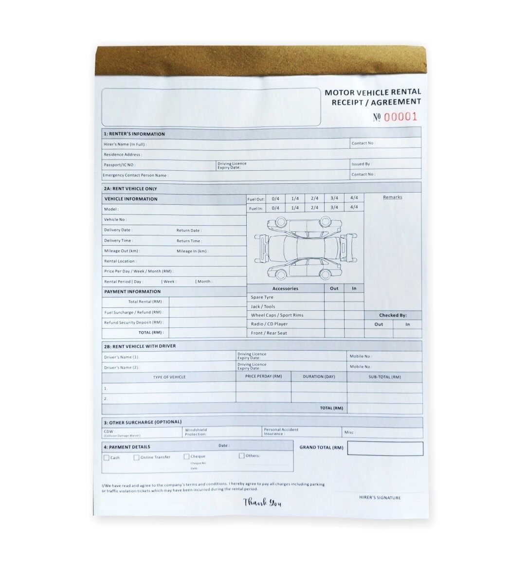 Buku Resit Sewa Kereta Perjanjian Motor Vehicle Agreement Receipt Book ...