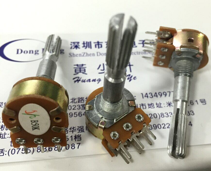 5PCS 16 type double potentiometer 6 pin B50K sawtooth shaft length 35MM ...
