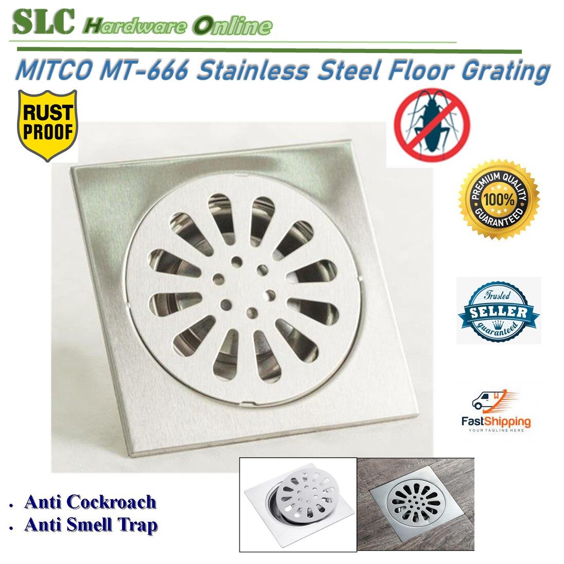 MITCO MT-666 Stainless Steel Heavy Duty 6" x 6" Floor Grating Anti ...