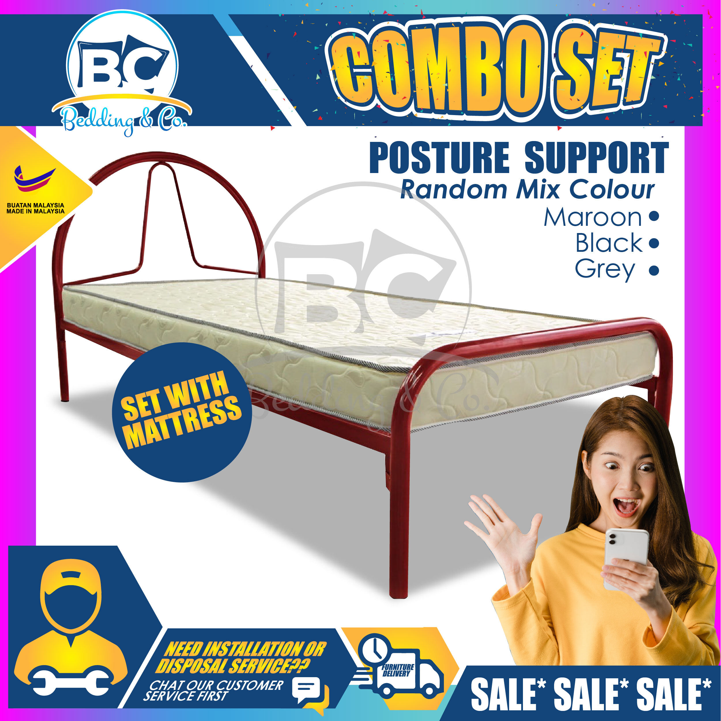 *Combo Bed Mattress Set* 3V By 2B Powder Coat Metal Bed Frame BY9001 ...