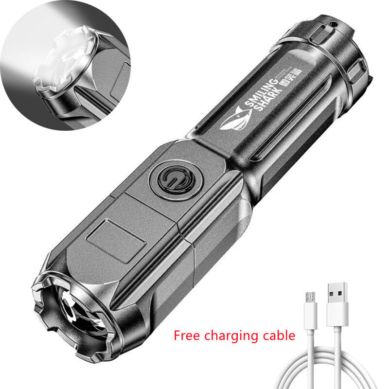 Super Bright USB Rechargeable Flashlight ABS Strong Light Focus LED ...