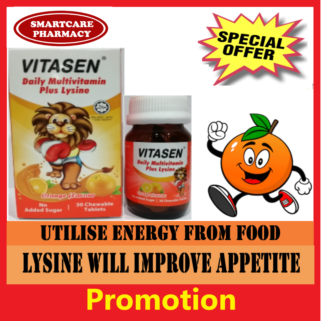 Vitasen Kids Daily Multivitamin+ Lysine Tab 30 Chewable Tablets ...