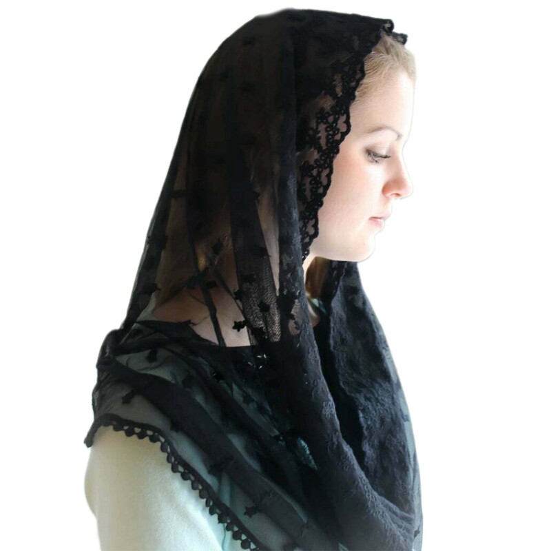 Muslim Infinity Floral Lace Veil Scarf Wedding Bride Chapel Head ...