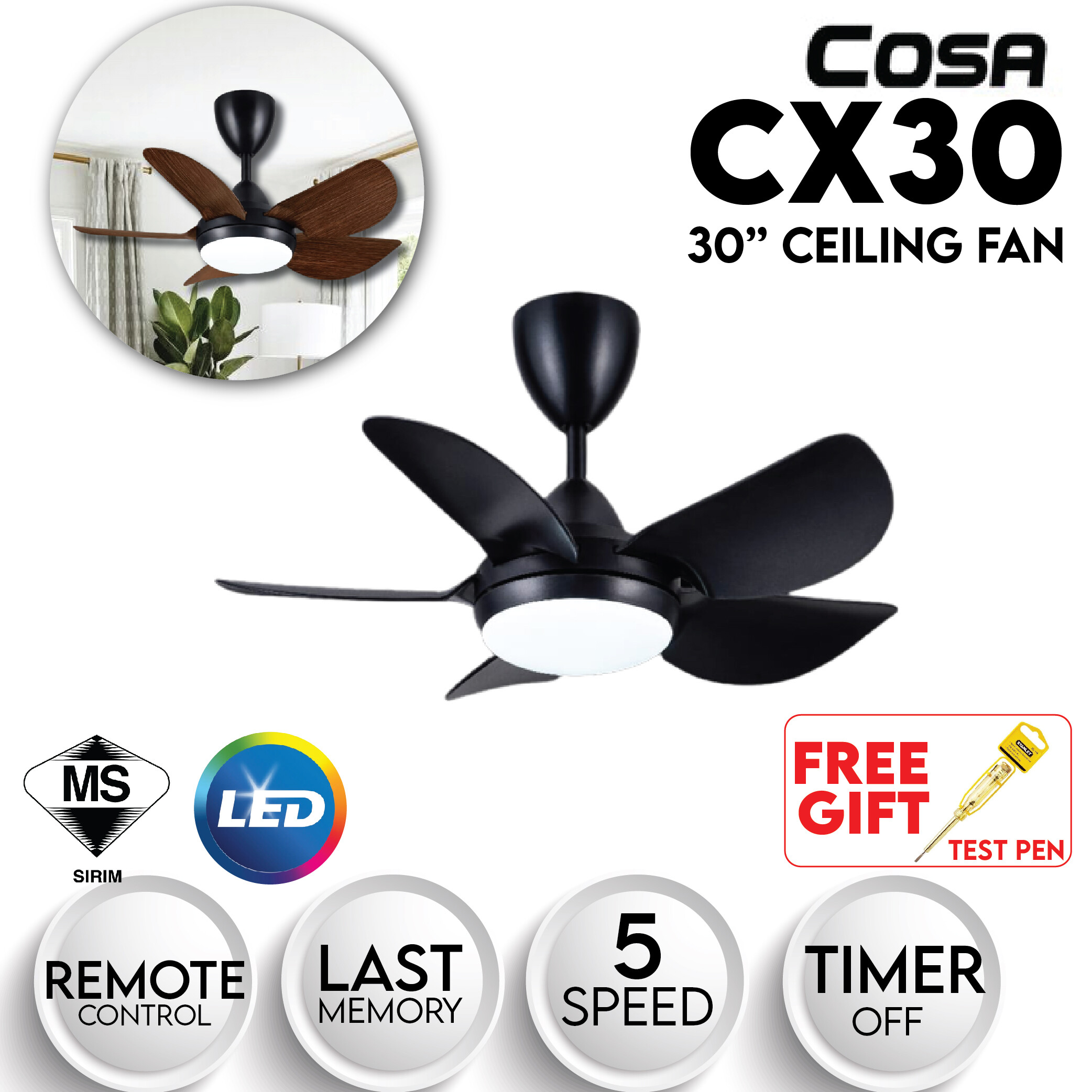 Alpha Cosa CX30 LED 5B 30 inches Remote Ceiling Fan | Lazada
