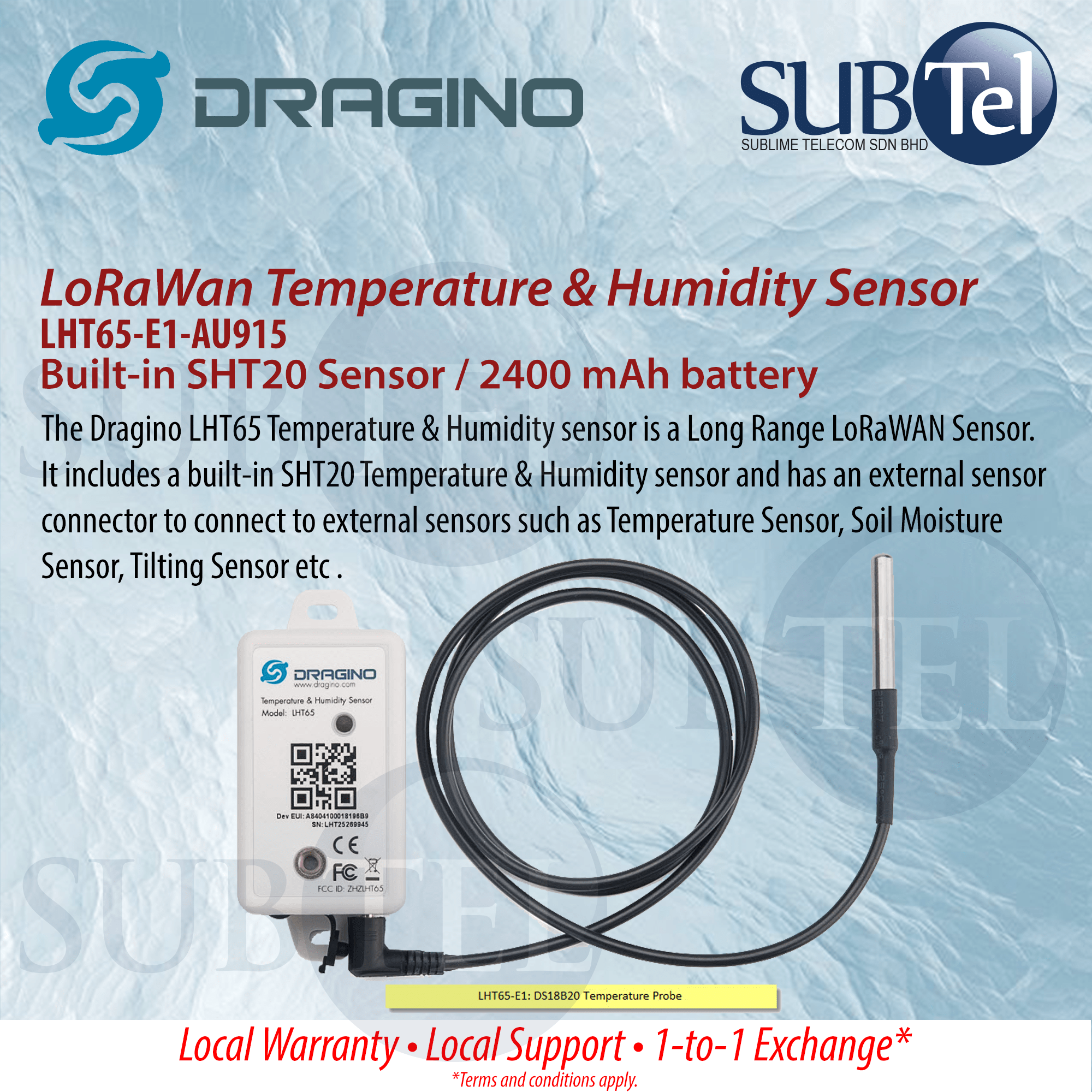Dragino LHT65-E1-AU915 LoRaWan Temperature & Humidity Sensor Tri-color ... Dragino LHT65-E1-AU915 LoRaWan Temperature & Humidity Sensor Tri-color ...
