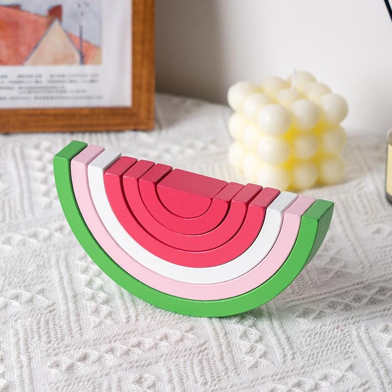 Hot Arch Bridge Rainbow Building Blocks Kids Wood Stacker Baby Toy ...