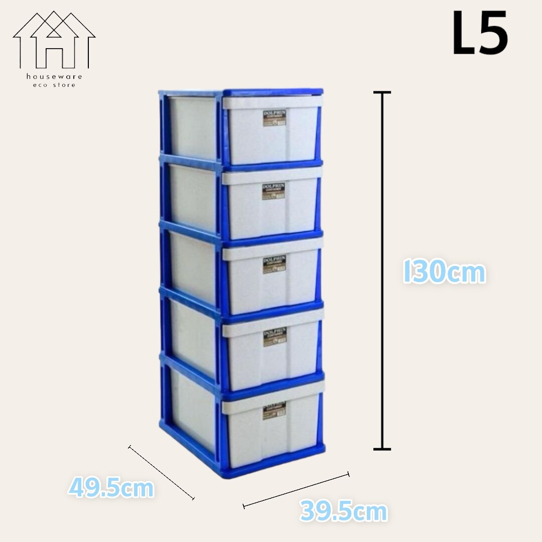5 Tier Plastic Drawer With Wheel /Storage Cabinet / Wardrobe Kabinet ...