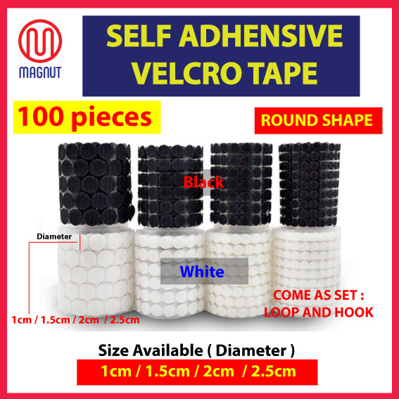 100 sets - Round Velcro Tape - 1cm / 1.5cm / 2cm / 2.5cm - Hook & Loop ...