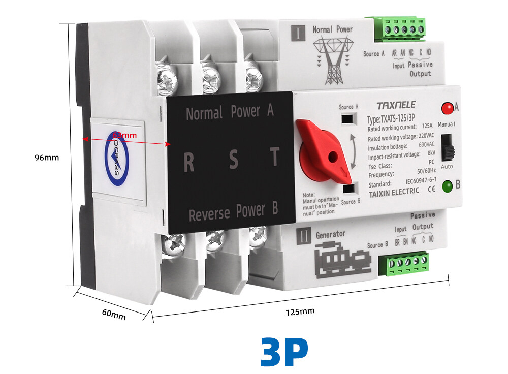 Din Rail 2P 3P 4P ATS Dual Power Automatic Transfer Switch Selector ...